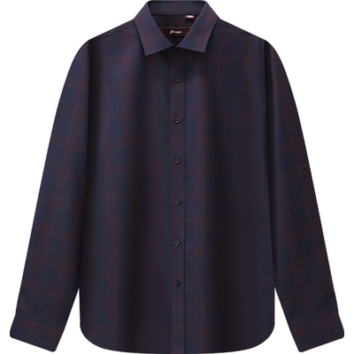 男士格纹尖领修身长袖衬衫