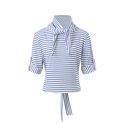 7Shiftin 原创设计新款双色短款条纹针织百搭中袖T恤气质正肩上衣