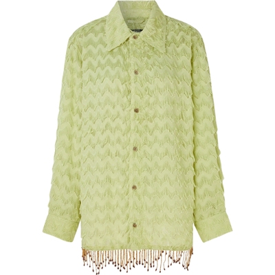【折扣】Andersson Bell 夏季女青柠绿串珠缀饰流苏薄纱衬衫