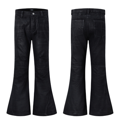qtstudio小众刷蜡微喇牛仔裤男潮美式高街黑色vibe直筒喇叭裤子