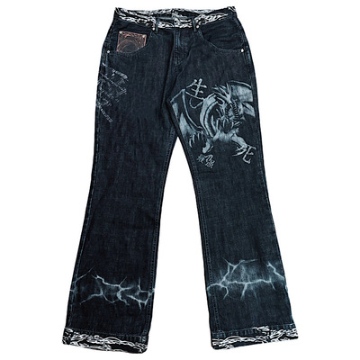 直筒牛仔裤印花卡牌纯棉hiphop