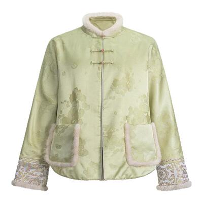 【诗禾】莨西子新中式轻国风桑蚕丝棉服外套女水貂毛领棉衣棉袄冬