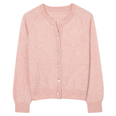 【100%山羊绒】伊芙丽粉色温柔气质拉绒羊绒衫女2024秋装开衫上衣