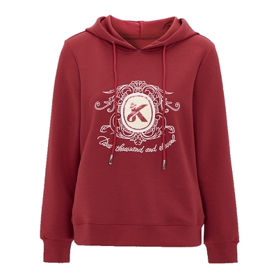 马天奴枣红莫代尔连帽刺绣卫衣