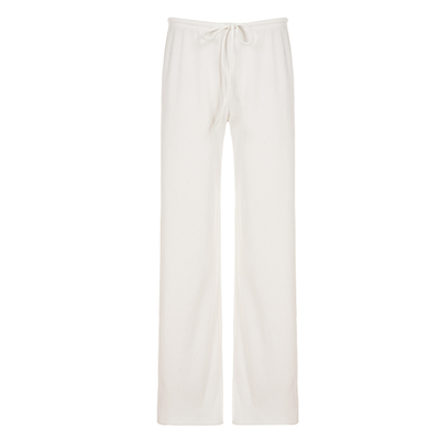 基础百搭低腰系带白色针织休闲裤