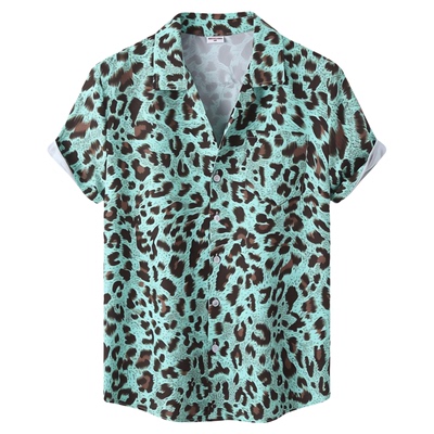 Casual Leopard Print Short Sleeve Shirt 休闲豹纹印花短袖衬衣