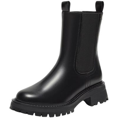 Bata切尔西靴女2025冬季商场新款牛皮英伦粗跟加绒短筒靴WIG26DZ5