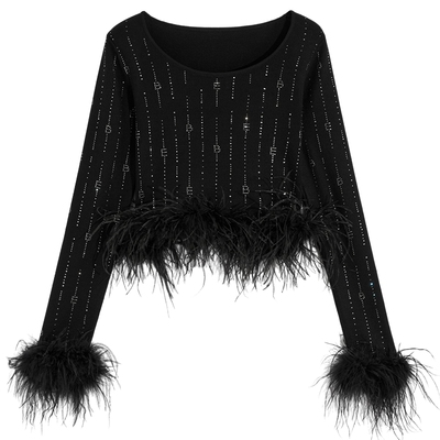 bebe春季新款羽毛袖口上衣