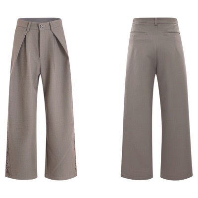 复古贵气重磅立体剪裁刺绣休闲裤