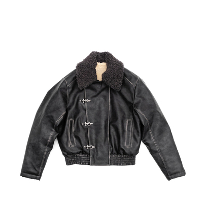 IN EXISTENCE存世26SS「黑羽」皮毛一体斜门襟手工擦色飞机扣棉服