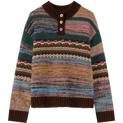 LAGOGO氛围感多彩亨利领套头毛衣