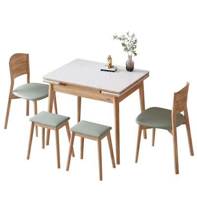 可伸缩拉伸岩板餐桌小户型