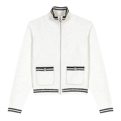 Maje气质半高领白色针织开衫上衣