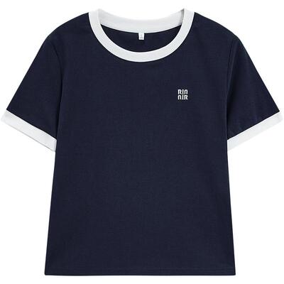 IEF/爱依服【小个子】2026夏时尚拼色圆领T恤短袖miu里miu气上衣