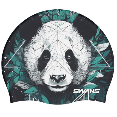swans熊猫印花硅胶泳帽
