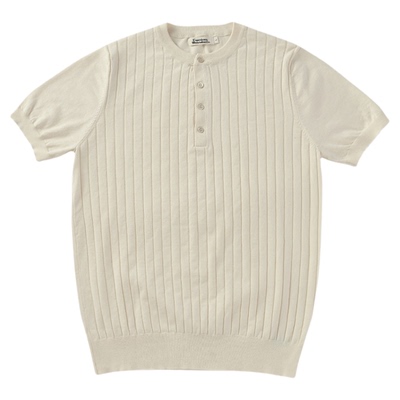 柴米短袖美式复古亨利领针织T恤