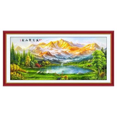 客厅中式山水3D自粘仿真挂画