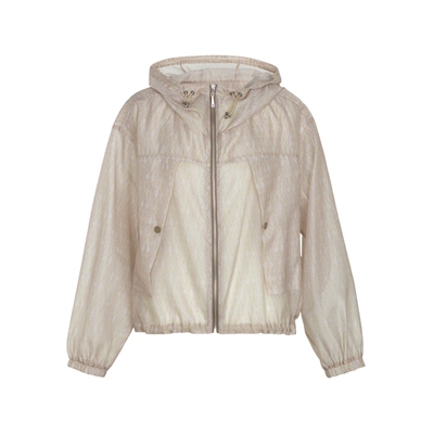 XG雪歌浅咖色满版字母印花短外套时尚秋季新款连帽休闲长袖上衣女