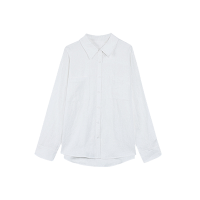Maven Lin 高智随性通勤白领1OO亚麻衬衫女简约白色宽松衬衣开衫