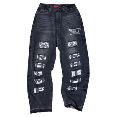RHIME USA 23FW Logo Patchwork Denim Pants 洗旧破坏牛仔裤