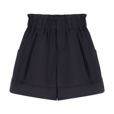 Basic House/百家好压褶卷边阔腿短裤子高腰显瘦直筒裤夏季新款女