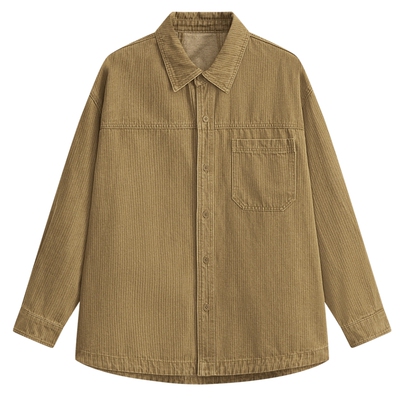 MODE COMMUTER| MC竖条纹水洗牛仔翻领宽松牛仔长袖衬衫套装