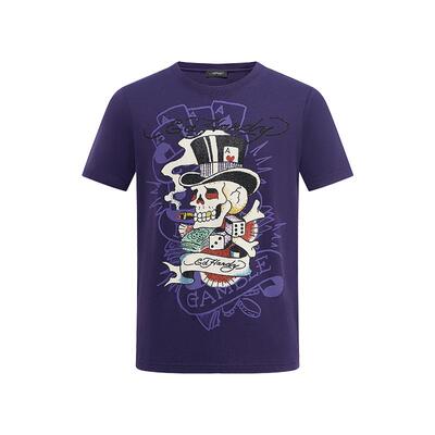 EdHardy莓果紫拔印烫钻短袖T恤