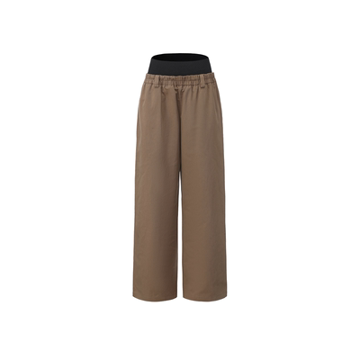 UNR新品双腰头拼接棕色休闲长裤