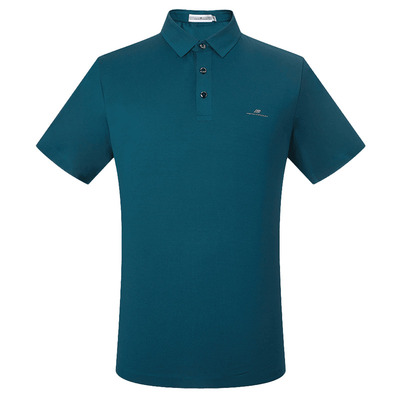 潮商务中年纯色透气翻领短袖t恤