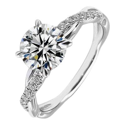 蒂芙星钻18K金铂金PT950培育钻石河南人工钻石四爪麻花扭臂钻戒