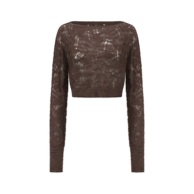 OUDEWAAG镂空绞花真丝针织上衣