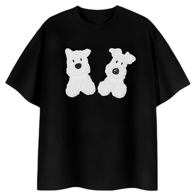 PSO Brand男装女装可爱西高地针织贴布绣小狗圆领短袖正肩女T恤潮