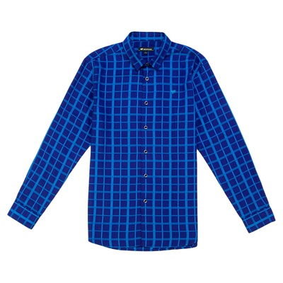 威鹏翻领长袖衬衫休闲格纹莱赛尔