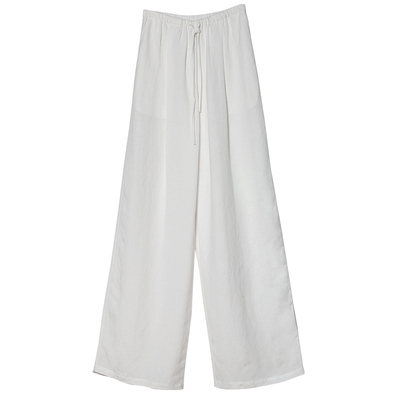 Carolingian松弛ROW风！亲肤亚麻+VISCOSE抽绳宽松慵懒直筒休闲裤