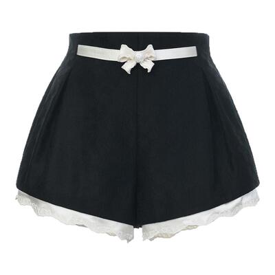 【Angelababy同款】lefame拉飞姆26夏季新款撞色绣花饰边提花短裤