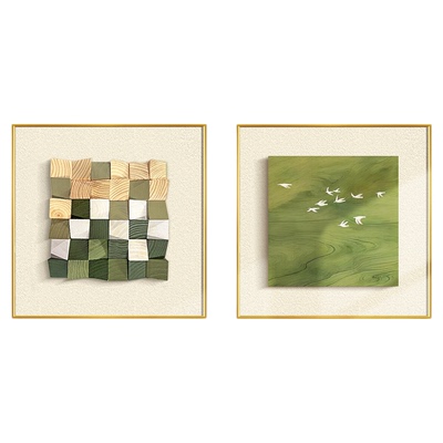 立体实木客厅挂画奶油风沙发背景墙装饰画清新绿色创意砂岩高级感