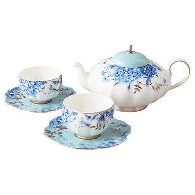 永丰源铂金青花6头陶瓷茶具套装