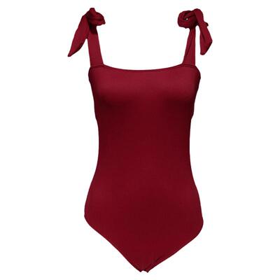 复古酒红色性感连体泳衣新品