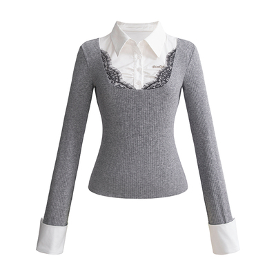 UNIFREEPLUS大码收腰针织长袖T恤