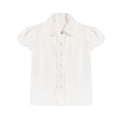 SourceWithU2色翻领泡泡袖衬衫