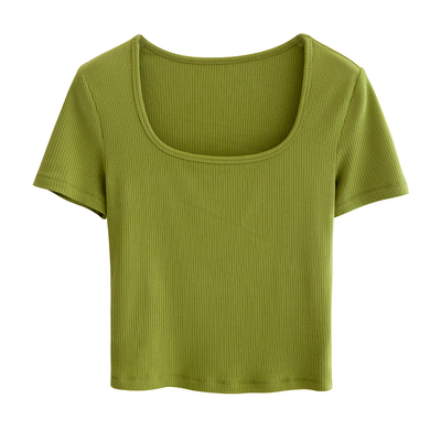 POPCHRIO复古方领短款白色T恤衫