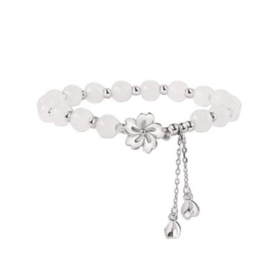 和田玉桃花纯银手链送女友礼物