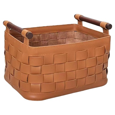 马鞍皮质编织高颜值脏衣篓收纳筐