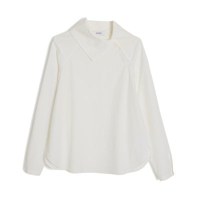 PLANITES 透气长绒棉亚麻砂洗 斜门襟纽扣衬衫