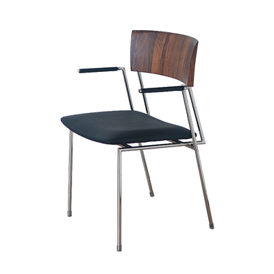 意式实木靠背椅不锈钢中古风餐椅