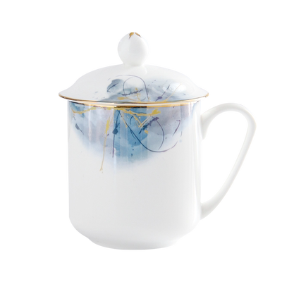 中式骨瓷带盖办公杯碟套装可定制