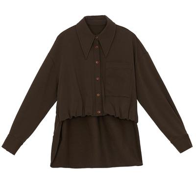 谜底设计感衬衫长袖女冬款通勤风前短后长磨毛衬衣244MC1588