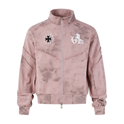 PASET粉色复古做旧立领卫衣