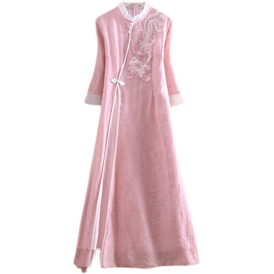 民族风改良旗袍凤凰刺绣连衣裙