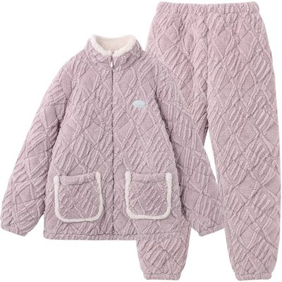 秋冬季睡衣女夹棉拉链可外穿保暖